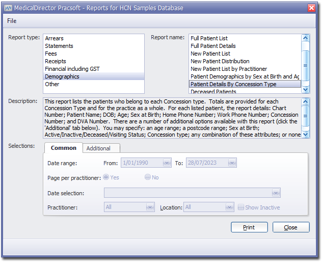 Patient Details by Concession Type Report